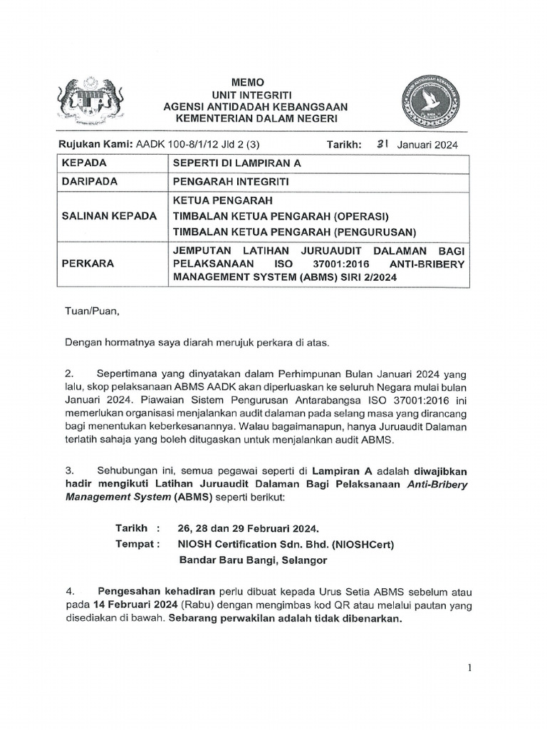 1. Memo Jemputan Siri 2 | PDF