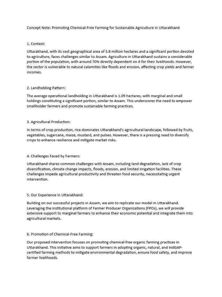 Concept Note Sample No 2 | PDF | Agriculture | Sustainable Agriculture