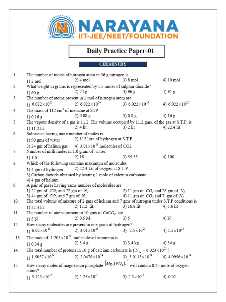 Chemistry 01 | PDF | Mole (Unit) | Gases