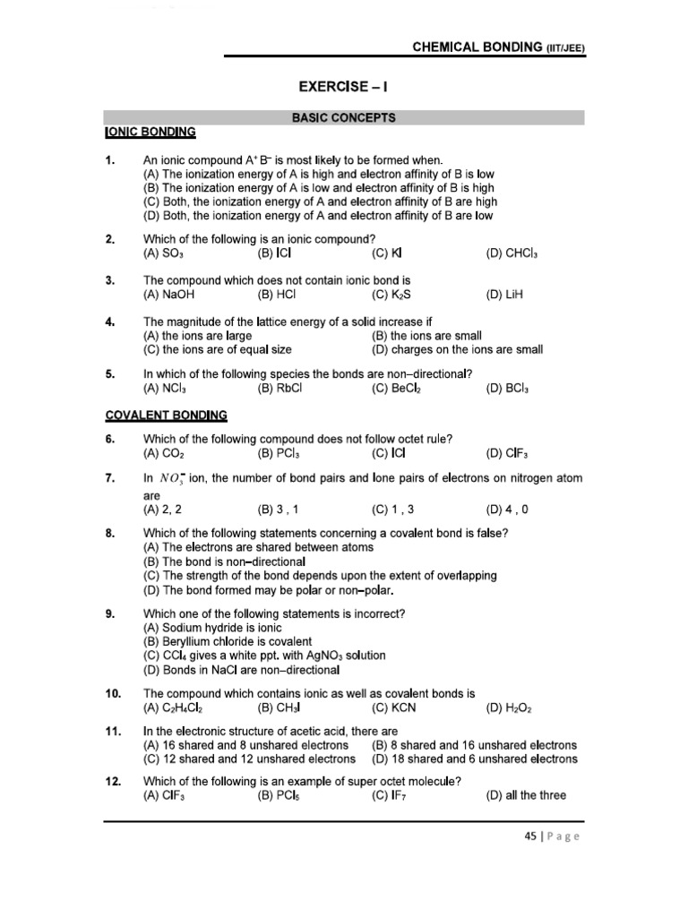 Chemical Bonding - DPP | PDF