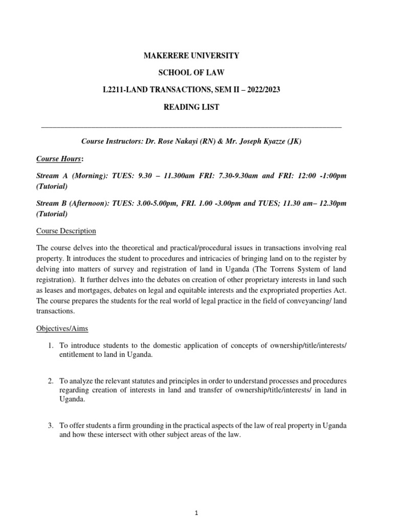 PDF Revised Reading List For Land Transactions Feb 2023 | Download Free PDF | Property | Natural ...