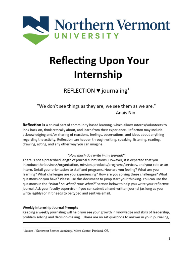 Internship Reflection Guide | PDF