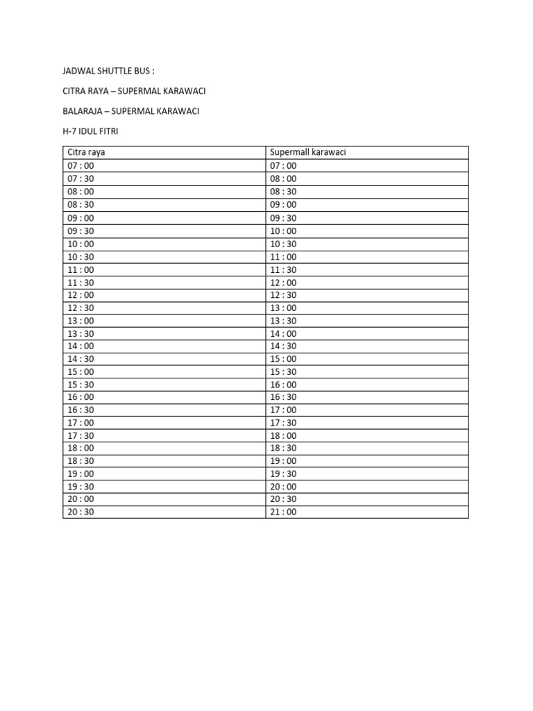 JADWAL SHUTTLE BUS | PDF