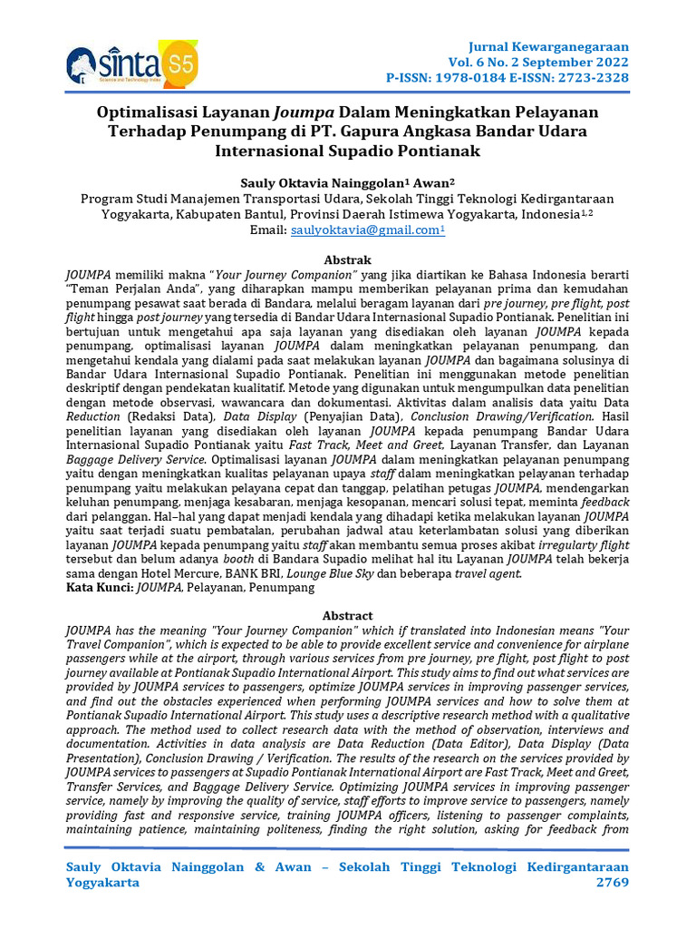 Optimalisasi Layanan Joumpa Dalam Meningkatkan Pelayanan Terhadap Penumpang Di PT. Gapura ...