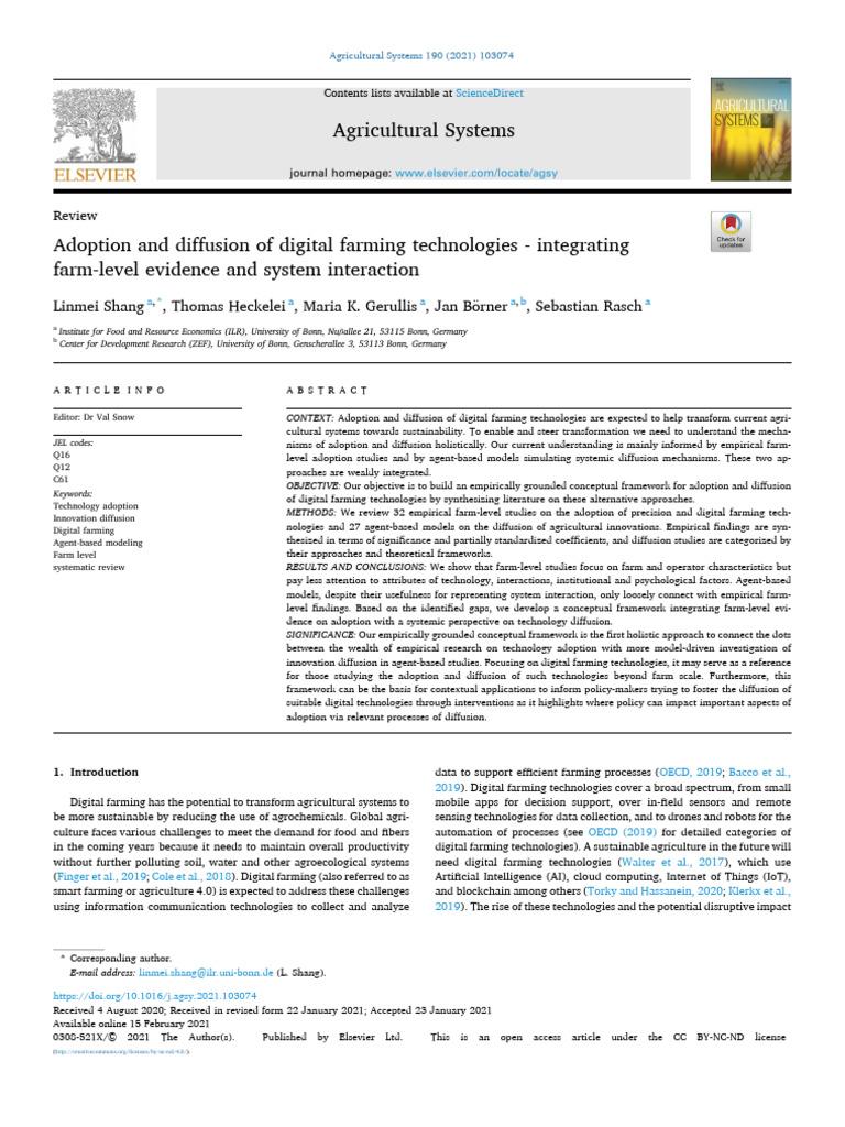 Adoption and diffusion of digital farming technologies - integrating farm-level evidence and ...