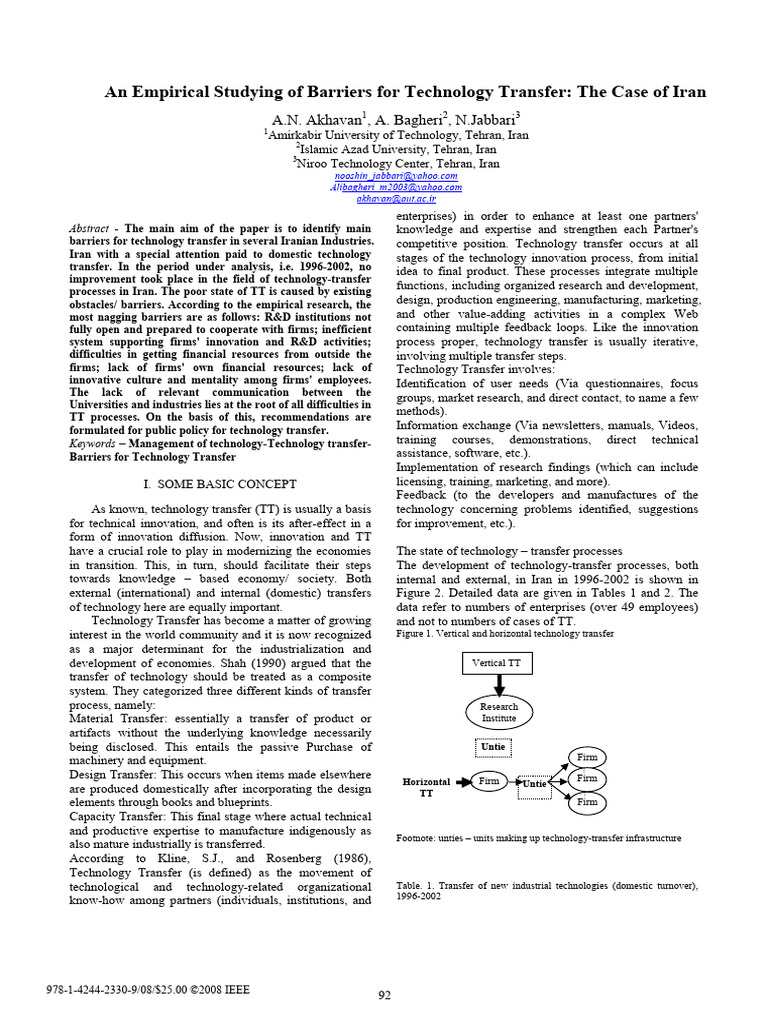 An Empirical Studying of Barriers For Technology Transfer The Case of ...