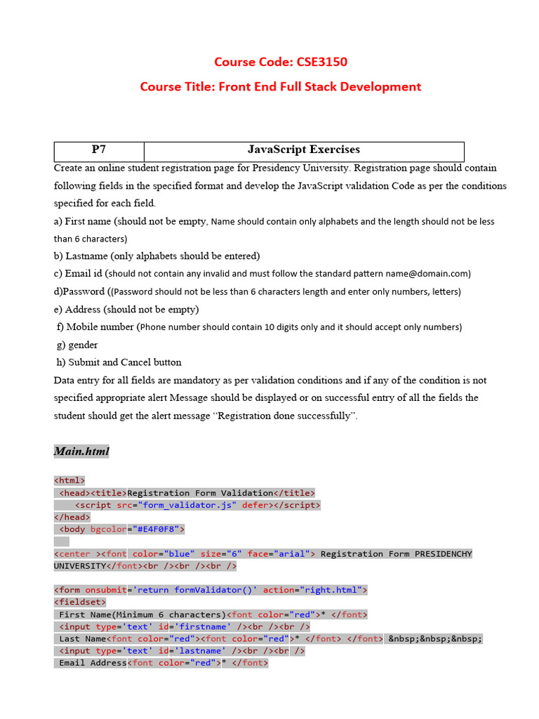 Lab Sheet 7- JavaScript Exercises-Online Student Registration - Updated ... Lab Sheet 7- JavaScript Exercises-Online Student Registration - Updated ...