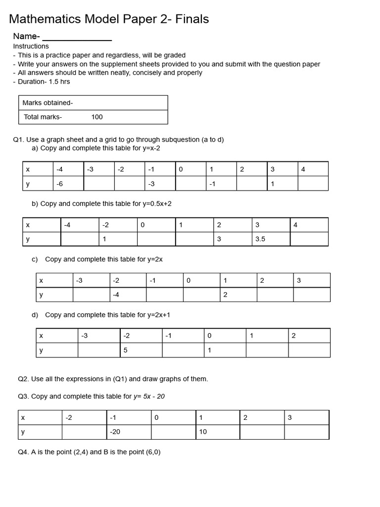Mathematics Model Paper 2 - Finals | PDF | Area | Mathematics