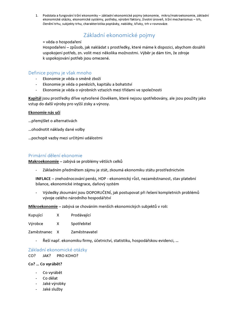 Základní Ekonomické Pojmy | PDF