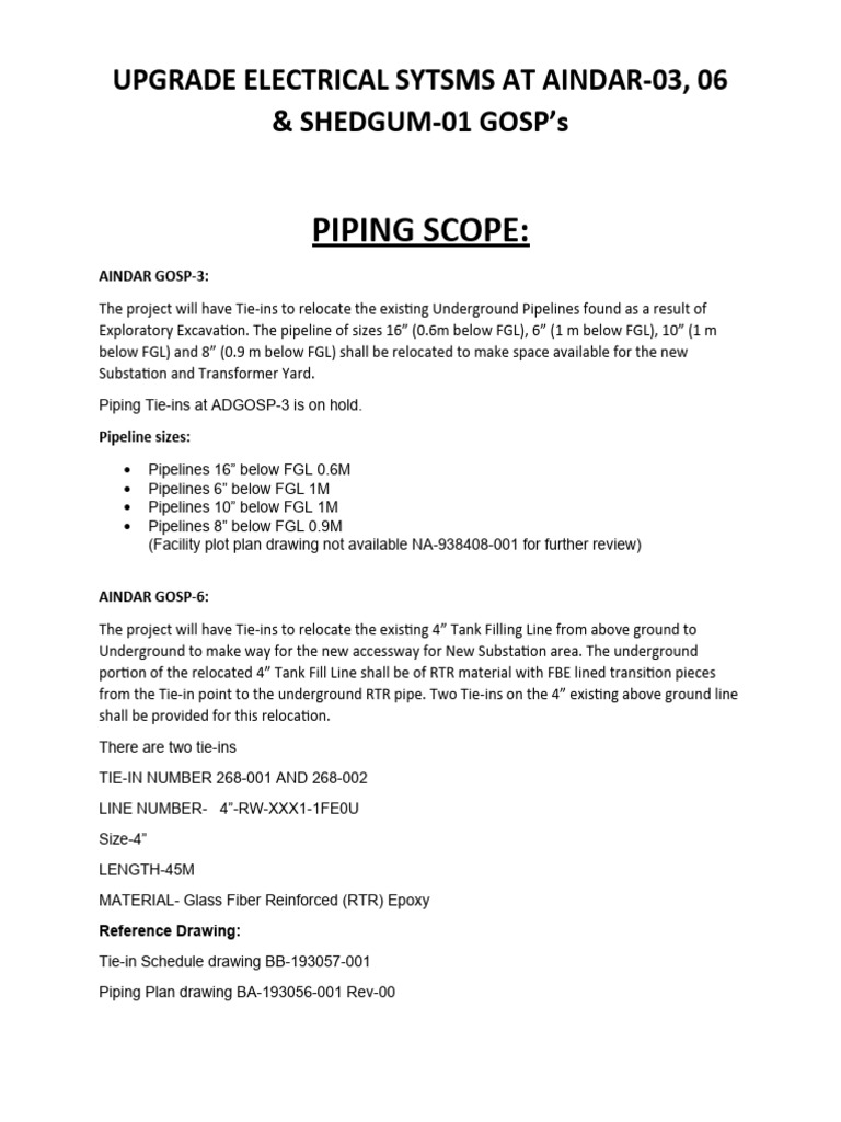 Piping Scope:: Upgrade Electrical Sytsms at Aindar-03, 06 & Shedgum-01 ...