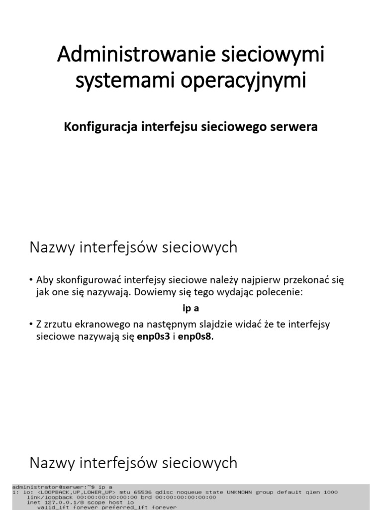 Konfiguracja Interfejsu Sieciowego Serwera | PDF