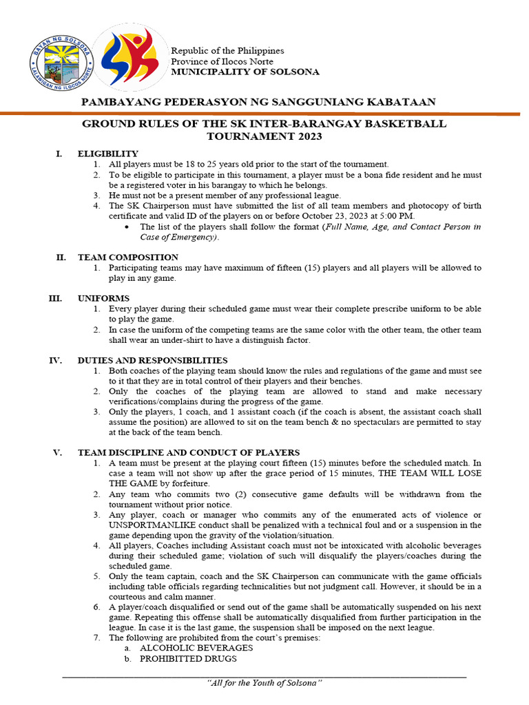 PPSK Ground Rules Inter Barangay Basketball Tournament 1 2 | PDF ...