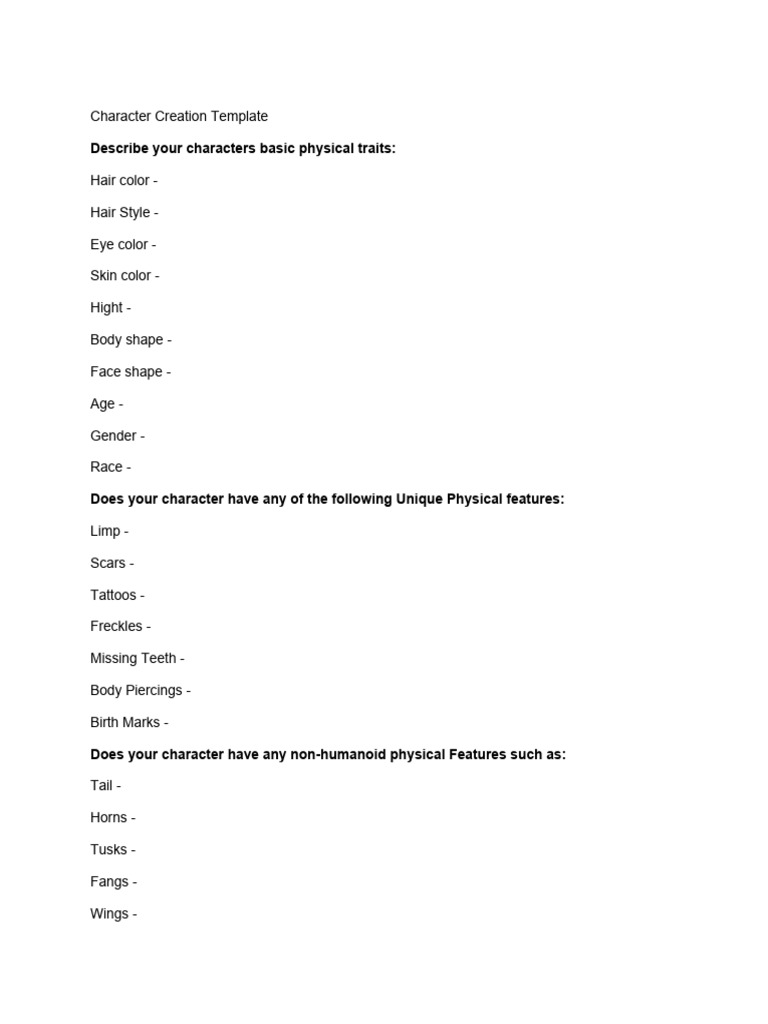 DND Character Creation Template | PDF