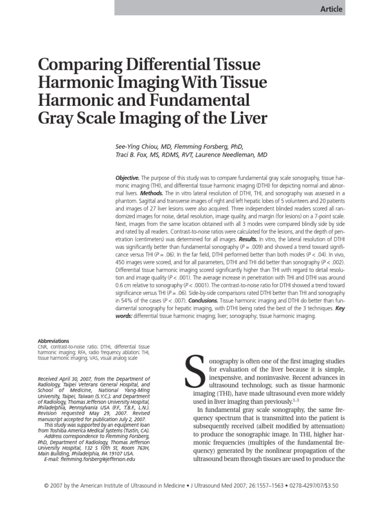 US RP Comparing DTHI with Tissue Harmonic and Fundamental Gray Scale Imaging of the Liver | PDF ...