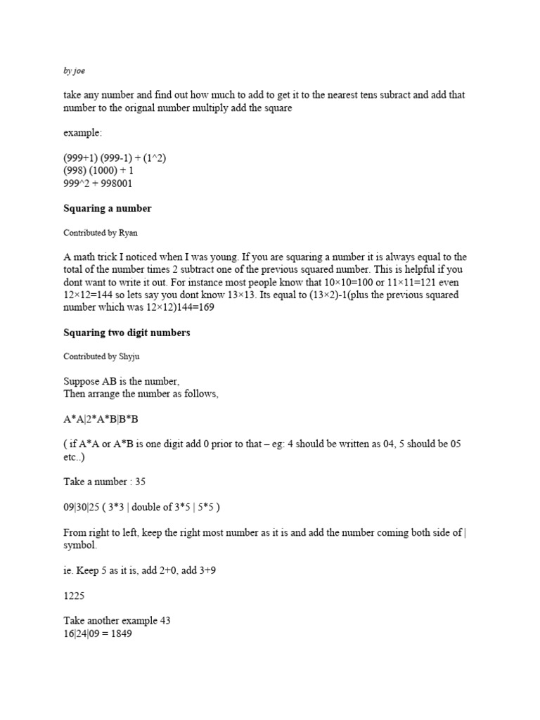Math Tricks Pdf Multiplication Numbers