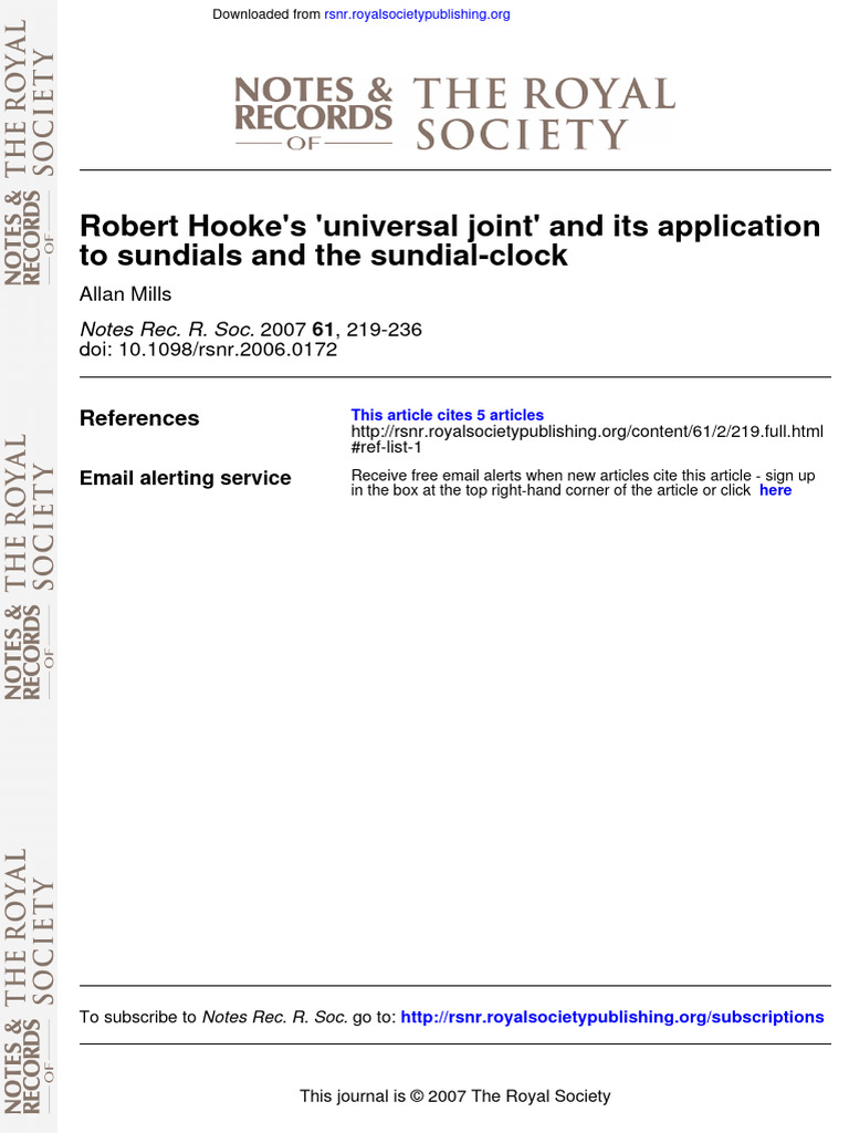 Robert Hooke's ‘Universal Joint' and Its Application to Sundials and ...