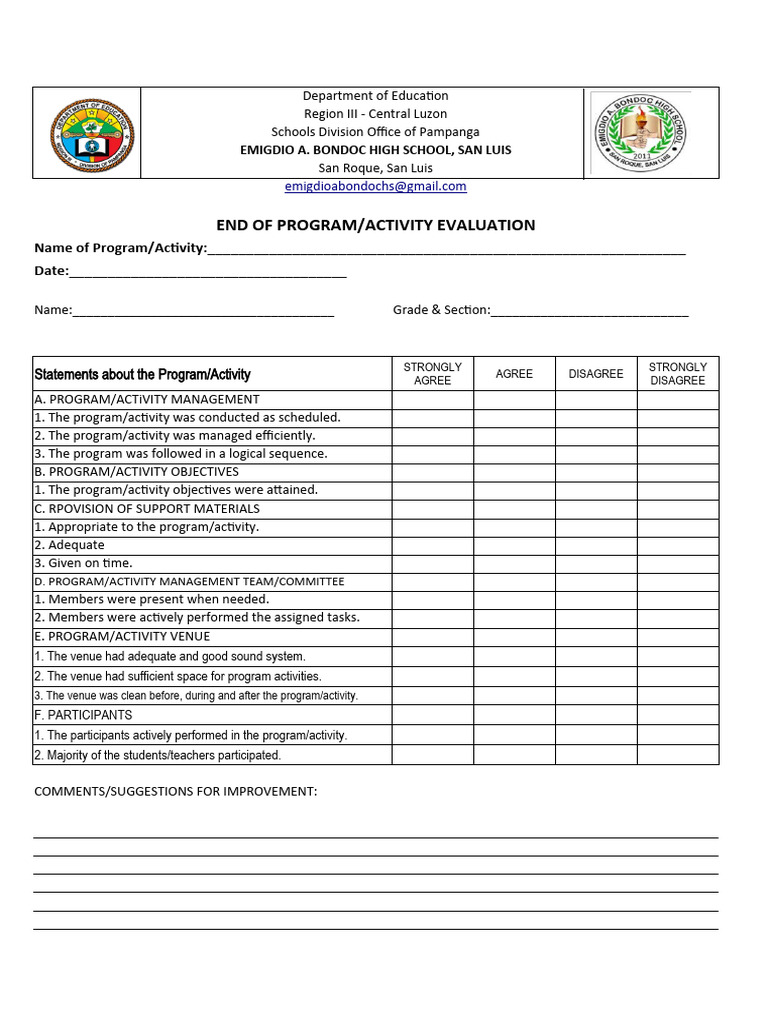 End of Program Activity Evaluation Tagulod HS | PDF | Career & Growth