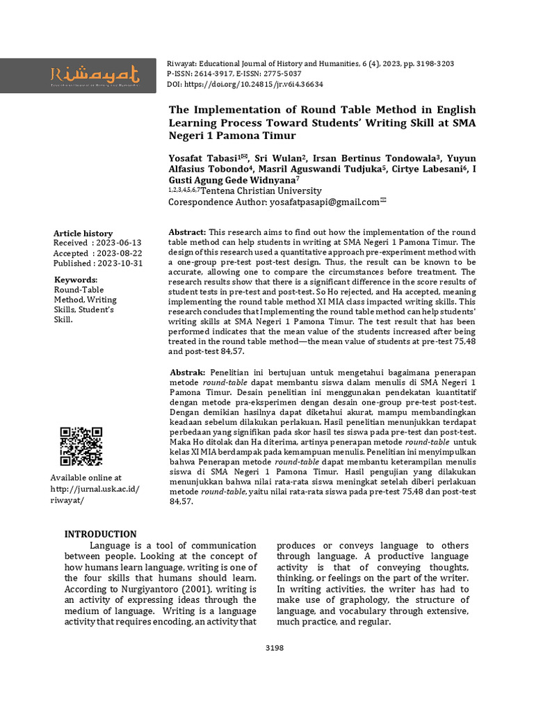 The Implementation of Round Table Method in English Learning Process ...