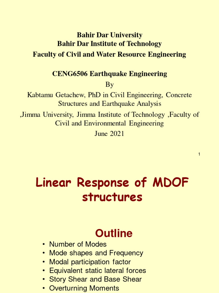 2.1 Linear Response of MDOF To Ground Excitation | PDF | Force ...