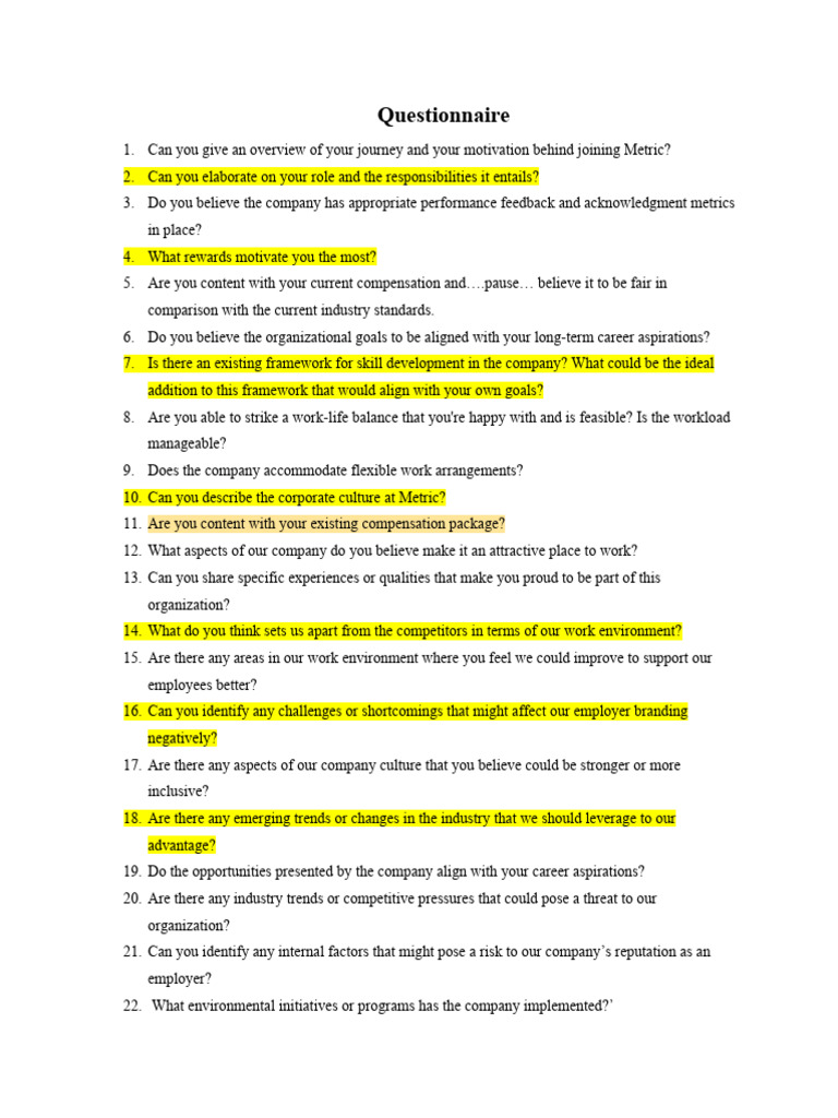 BM Questionnaire | PDF | Corporate Social Responsibility | Employment