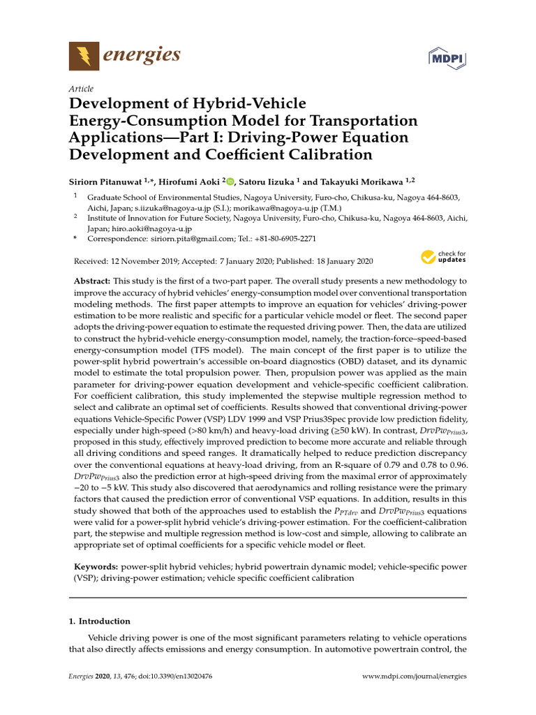 Development of Hybrid Vehicle Energy Consumption Model - I 2020 ...