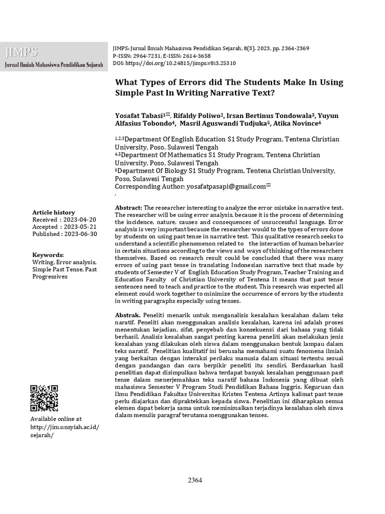 What Types of Errors Did The Students Make in Using Simple Past in Writing Narrative Text | PDF ...