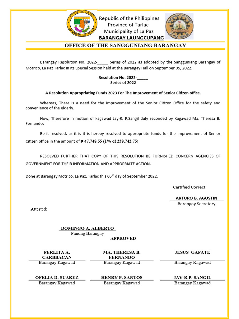 Resolution for Senior Citizen Office Funds | PDF