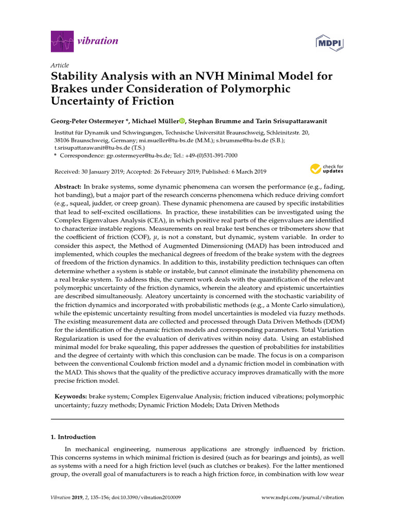 Stability_Analysis_with_an_NVH_Minimal_Model_for_B | PDF | Friction | Eigenvalues And Eigenvectors