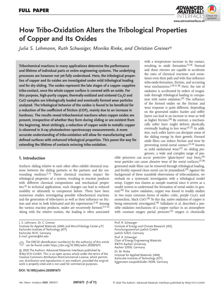 How Tribo-Oxidation Alters The Tribological Properties | PDF | Wear | Friction