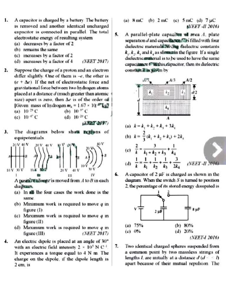Electrostatics NEET PYQ | PDF | Electrical Components | Physical Quantities