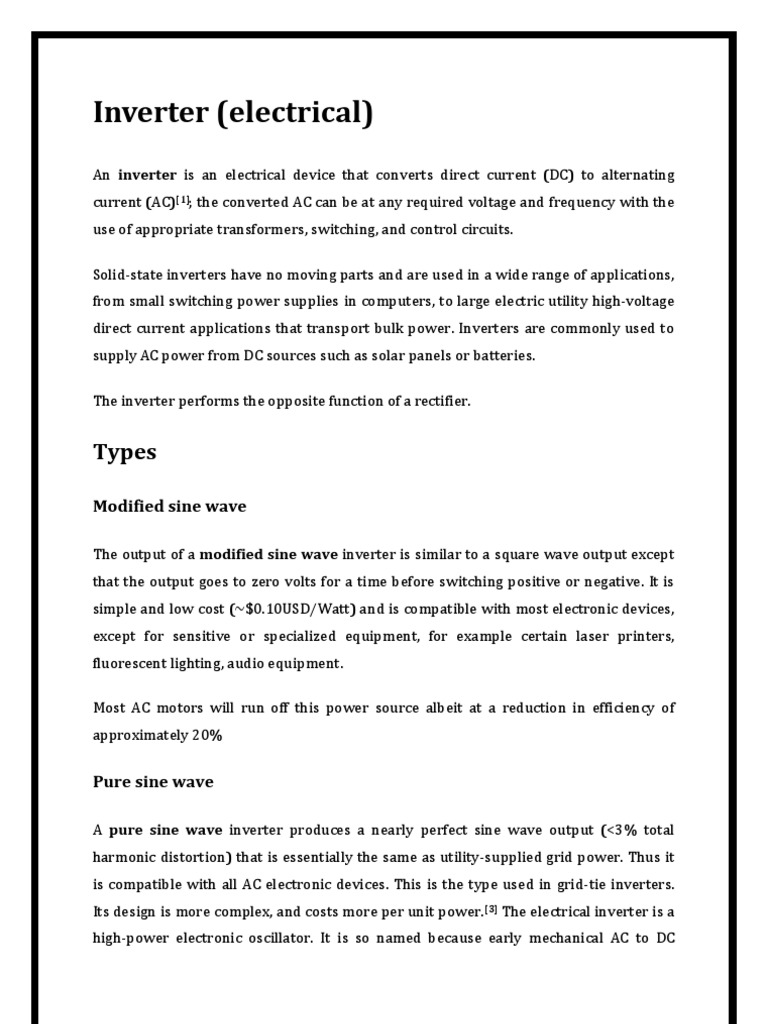 Inverter (Electrical) : Types | PDF | Power Inverter | Rectifier