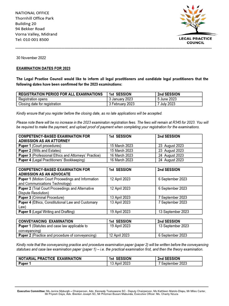 Notice - Examination Dates 2023 | PDF | Lawyer | Conveyancing