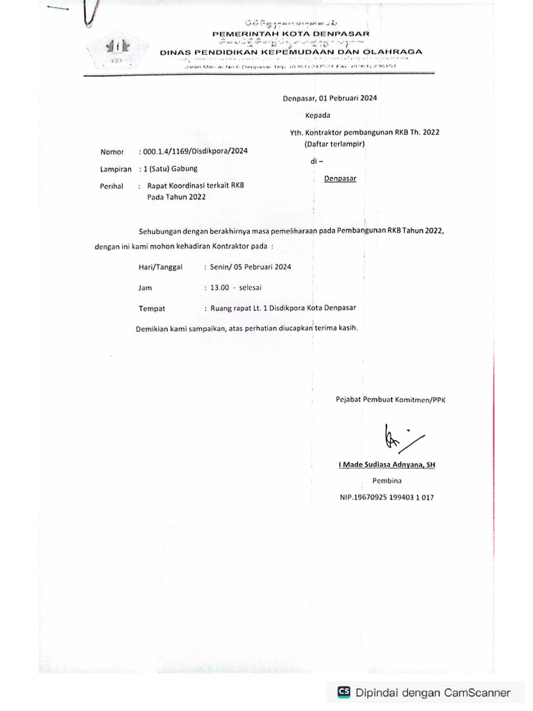 Surat Undangan Rapat RKB 2022 | PDF