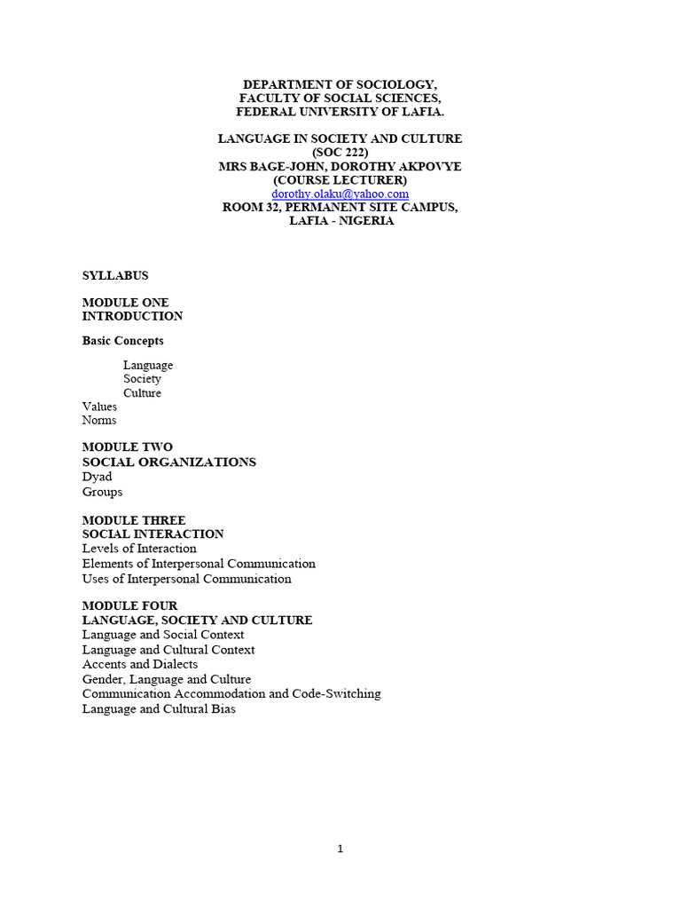 Soc 222 Lecture Note | PDF | Communication | Nonverbal Communication Soc 222 Lecture Note | PDF | Communication | Nonverbal Communication