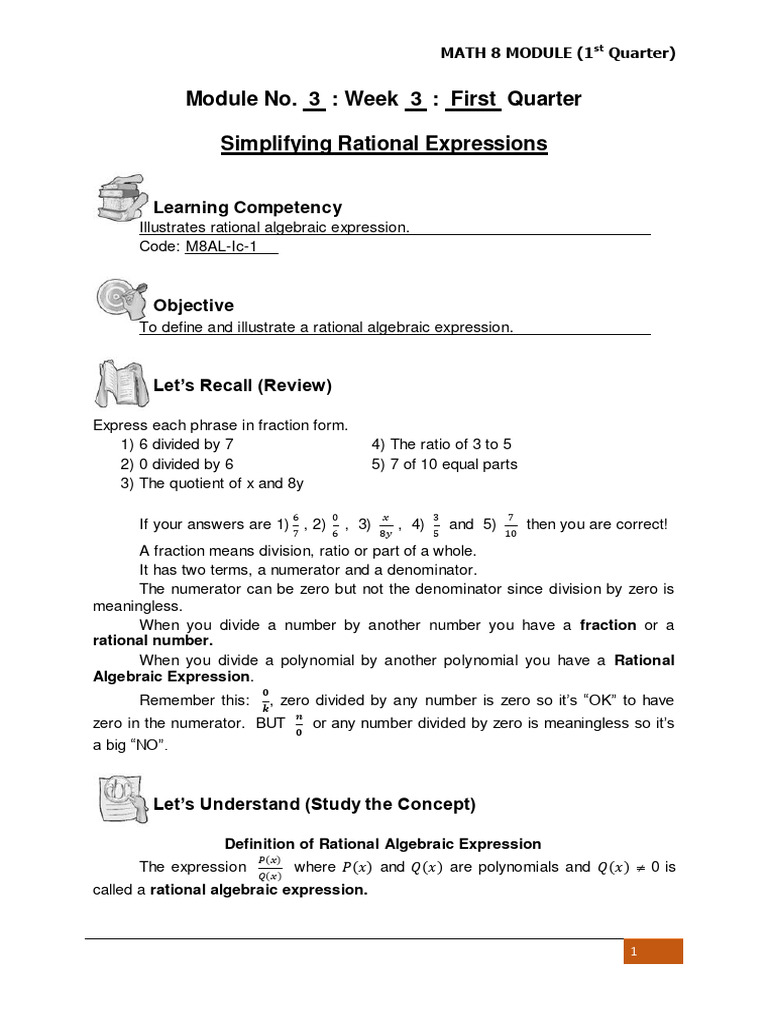Module No. 3: Week 3: First Quarter Simplifying Rational Expressions ...