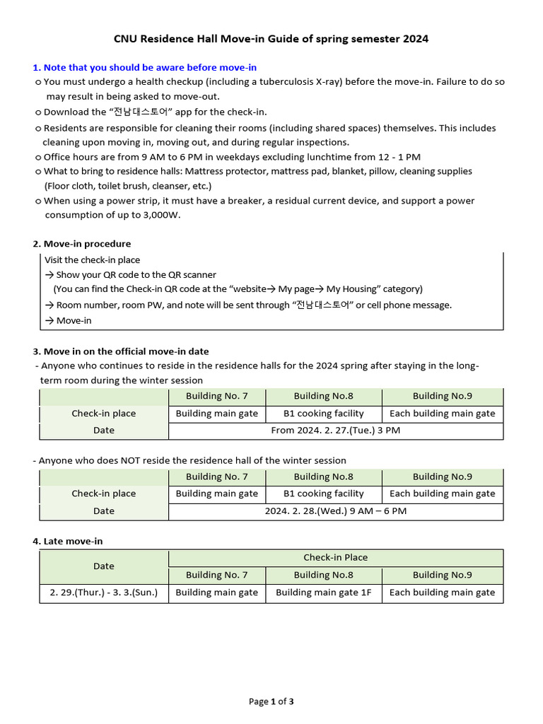 CNU Residence Hall Move-In Guide of Spring Semester 2024 | PDF ...