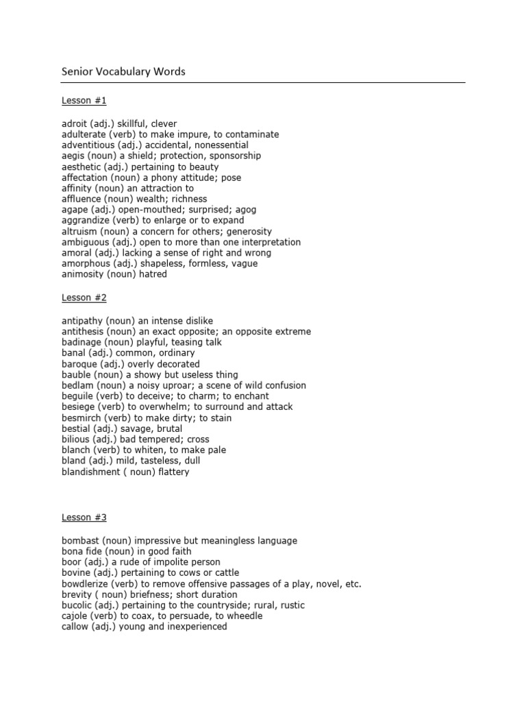 Senior Vocabulary Words | PDF | Adjective