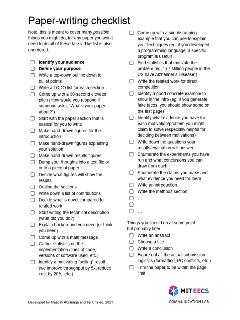 Paper-writing-checklist | PDF