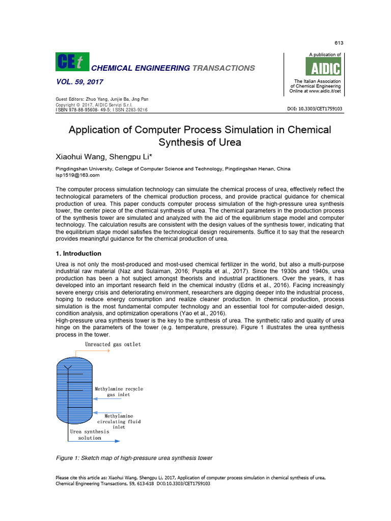 Application of Computer Process Simulation in Chemical Synthesis of ...