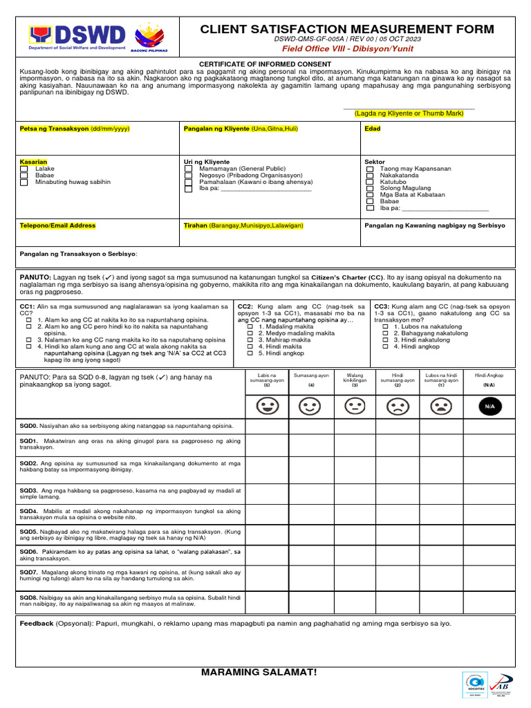 Client Satisfaction Form | PDF