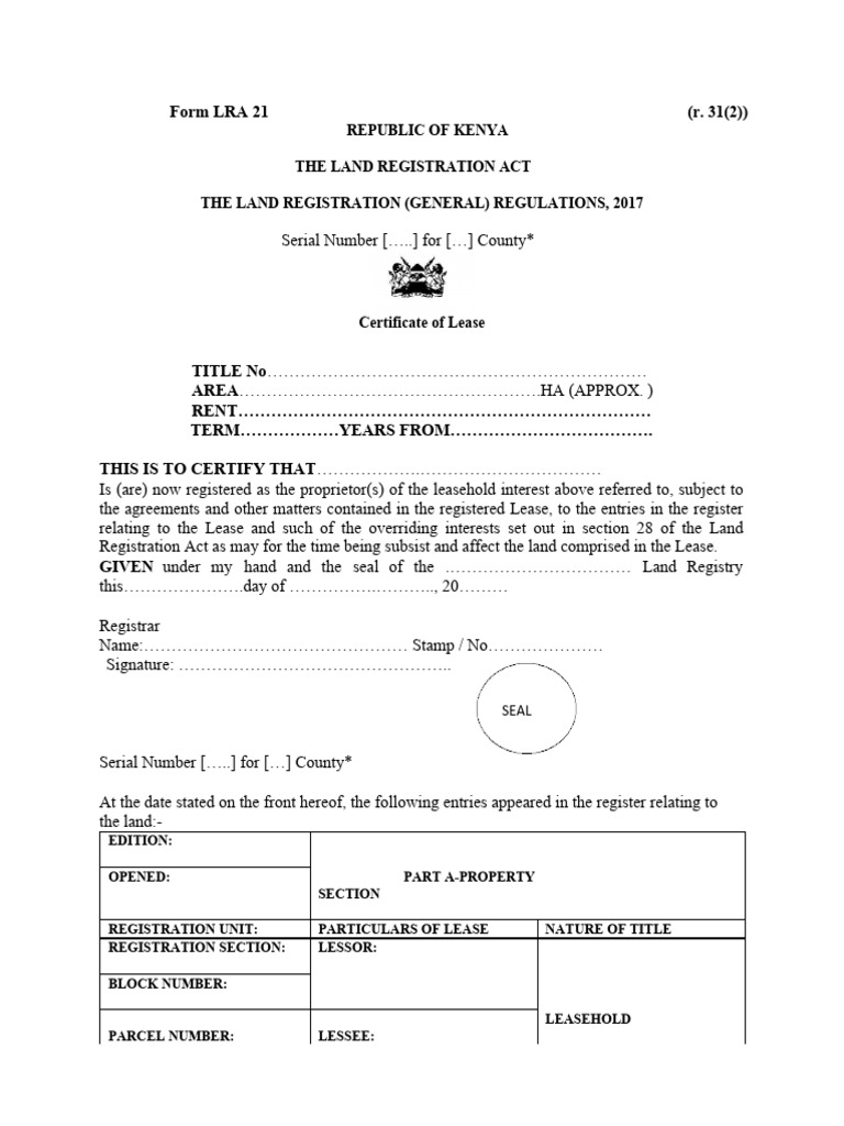 Form LRA 21 Certificate of Lease | PDF | Lease | Government