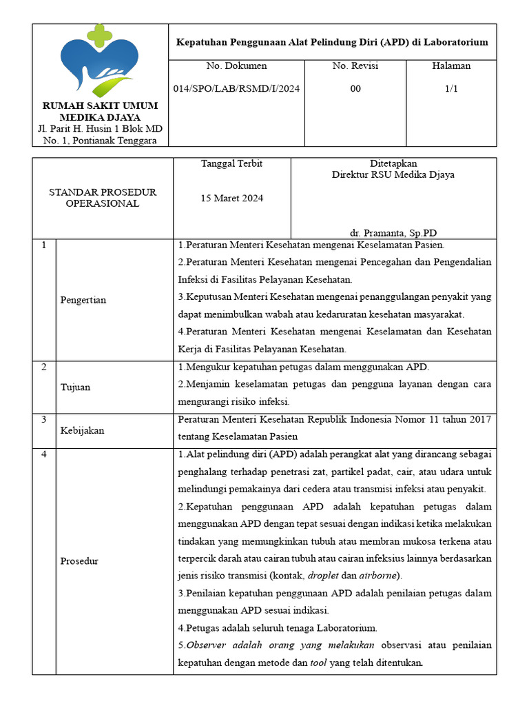 Kepatuhan Penggunaan Alat Pelindung Diri (APD) Di Laboratorium | PDF
