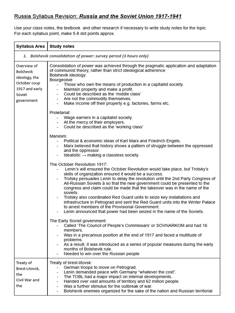 Soviet Union Study Notes | PDF | Joseph Stalin | Vladimir Lenin