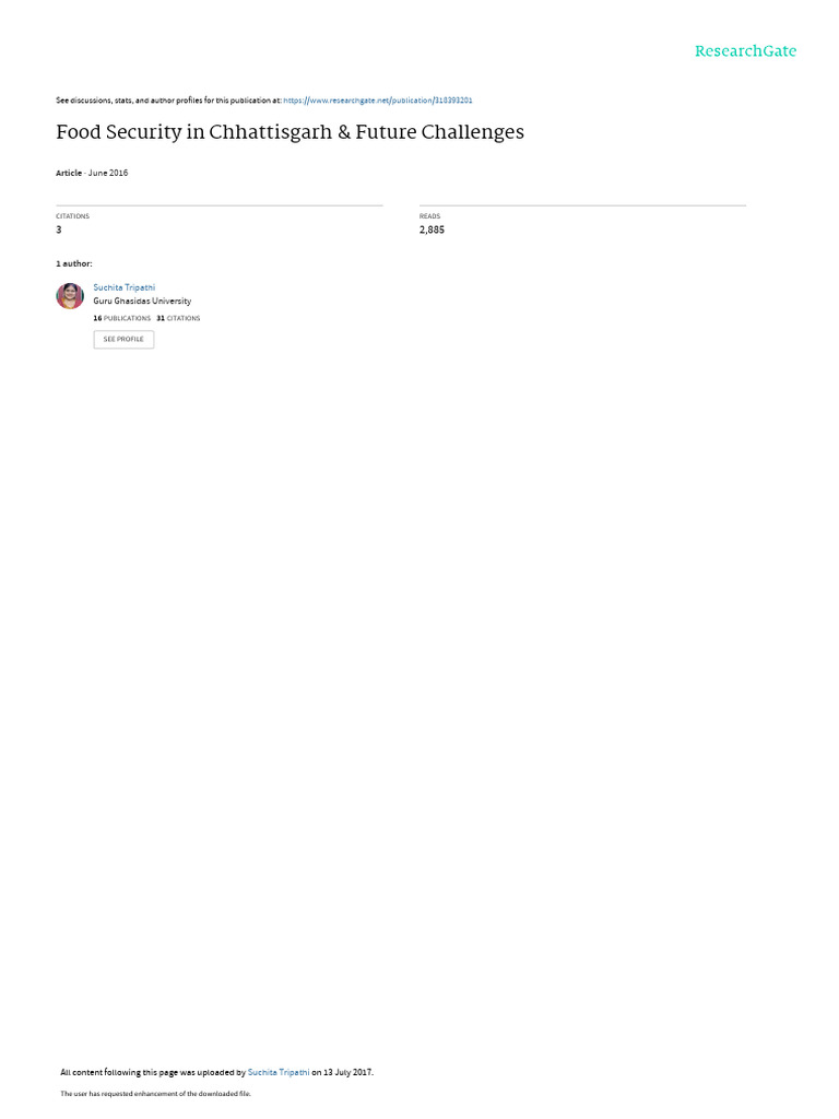 Food Security in Chhattisgarh and Future | PDF | Food Security ...