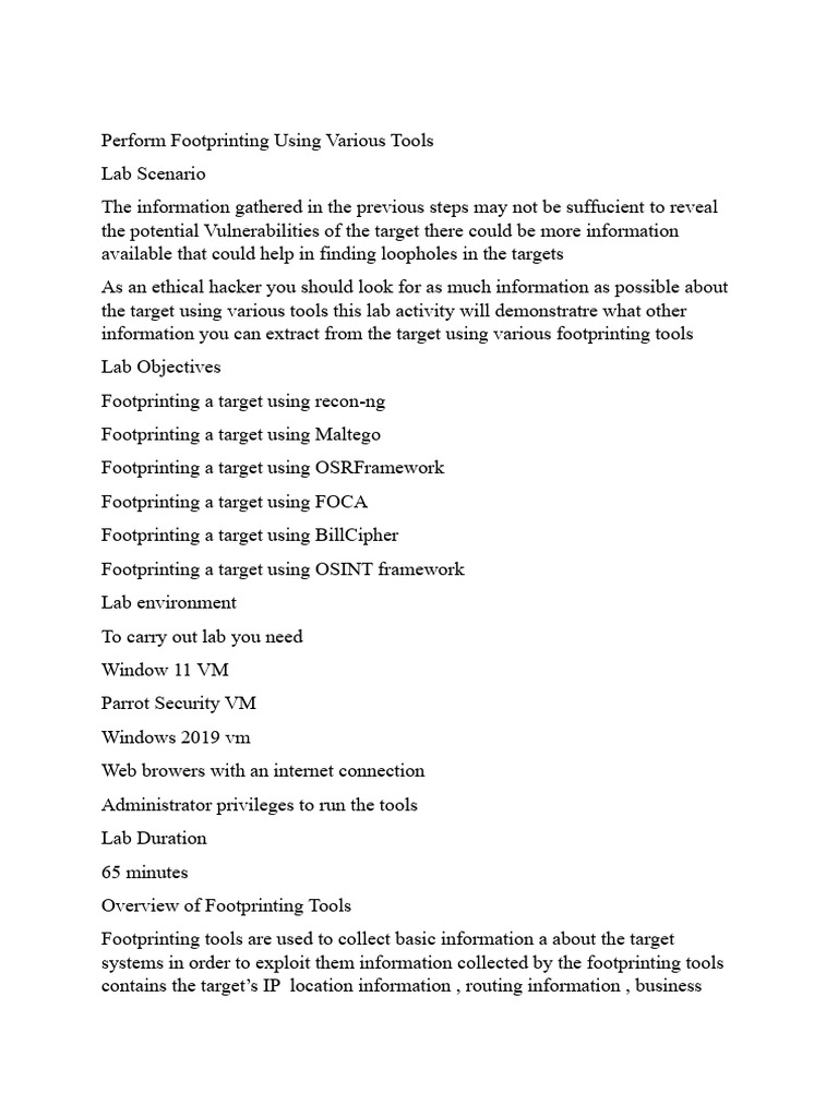 Perform Footprinting Using Various Tools LAB | PDF | World Wide Web | Internet & Web