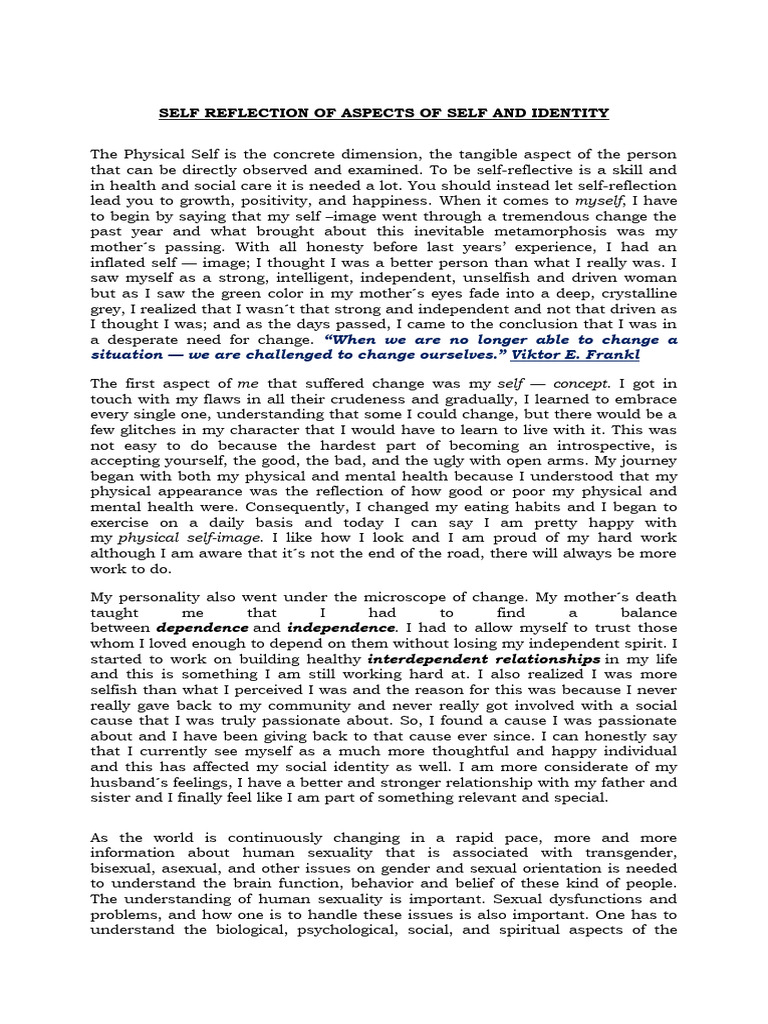 SELF REFLECTION OF ASPECTS OF SELF AND IDENTITY | PDF | Leadership ...