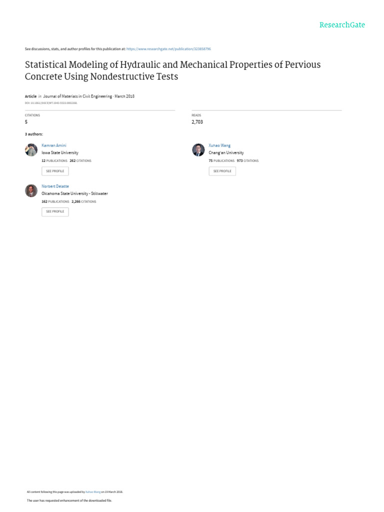 StatisticalModelingofHydraulicandMechanicalPropertiesofPerviousConcreteUsingNDTs | PDF ...