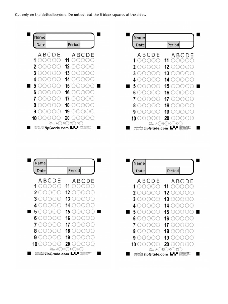 ZipGrade 20 Item Template | PDF