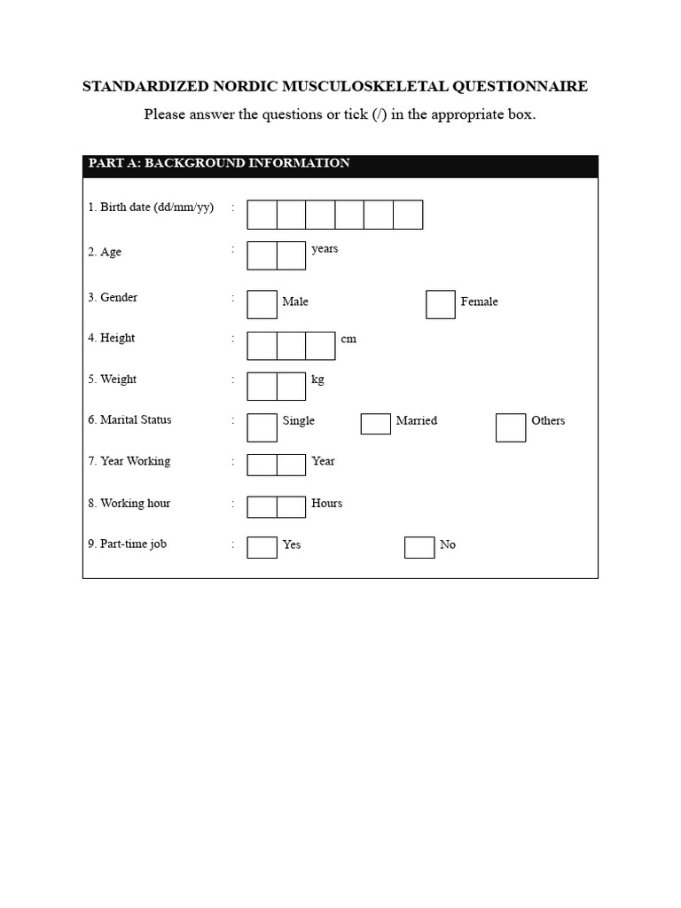 Standardized Nordic Musculoskeletal Questionnaires (SNMQ) ENG | PDF ...