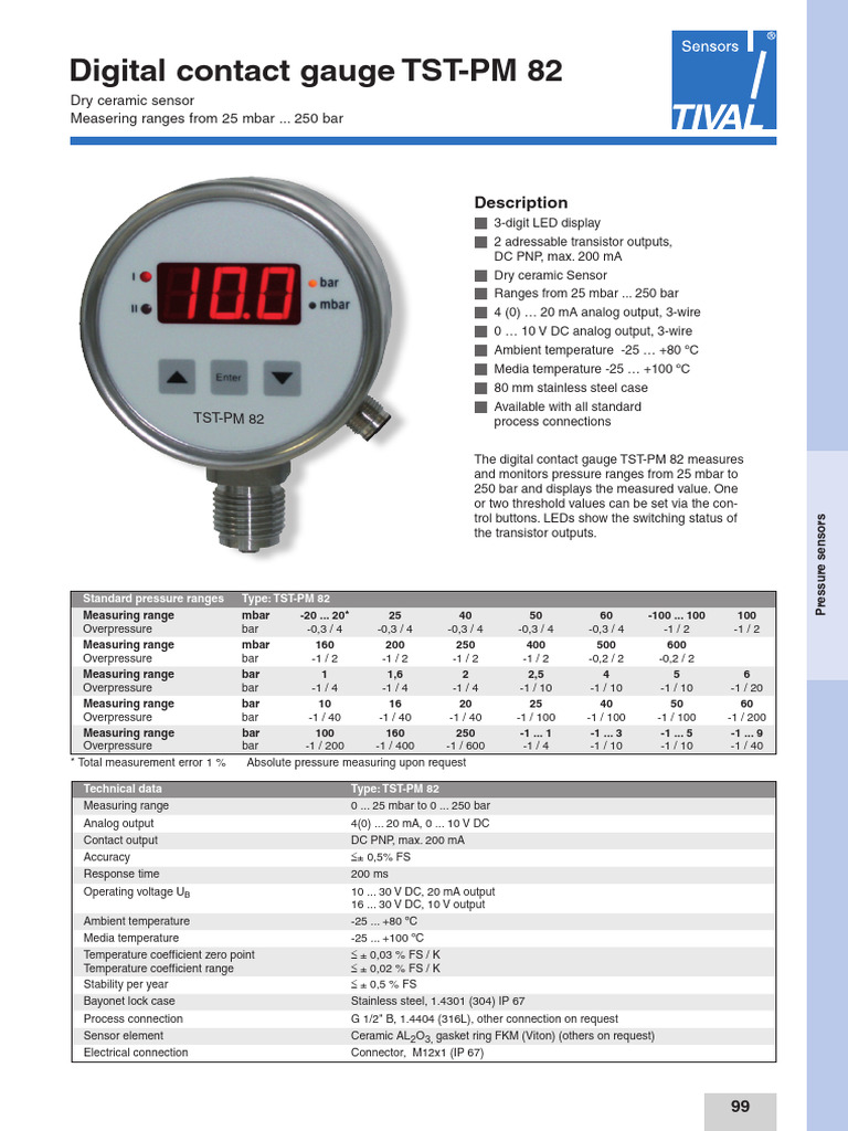 TST PM82 en | PDF | Pressure Measurement | Sensor